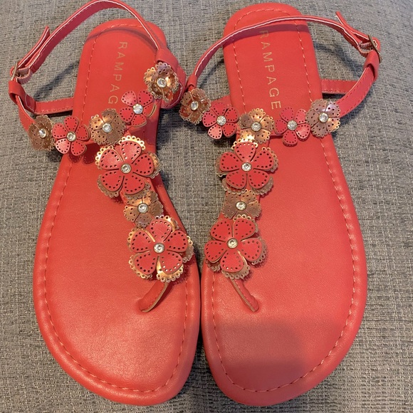 Rampage | Shoes | Rampage Coral And Rose Gold T Strap Floral Decal ...